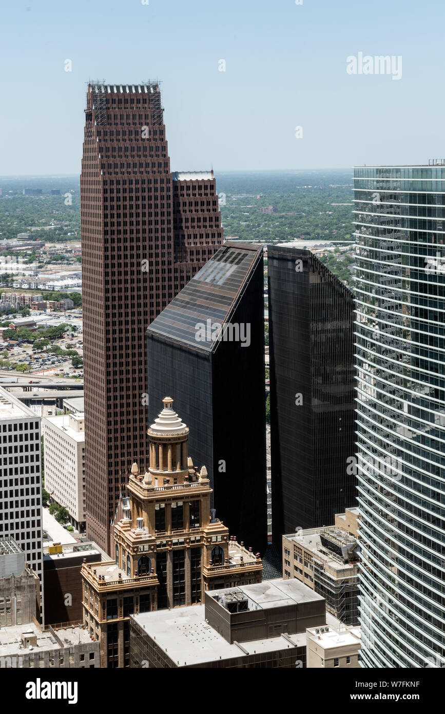 Aerial view in 2014 of Houston, Texas. City Hall is the small, older ...