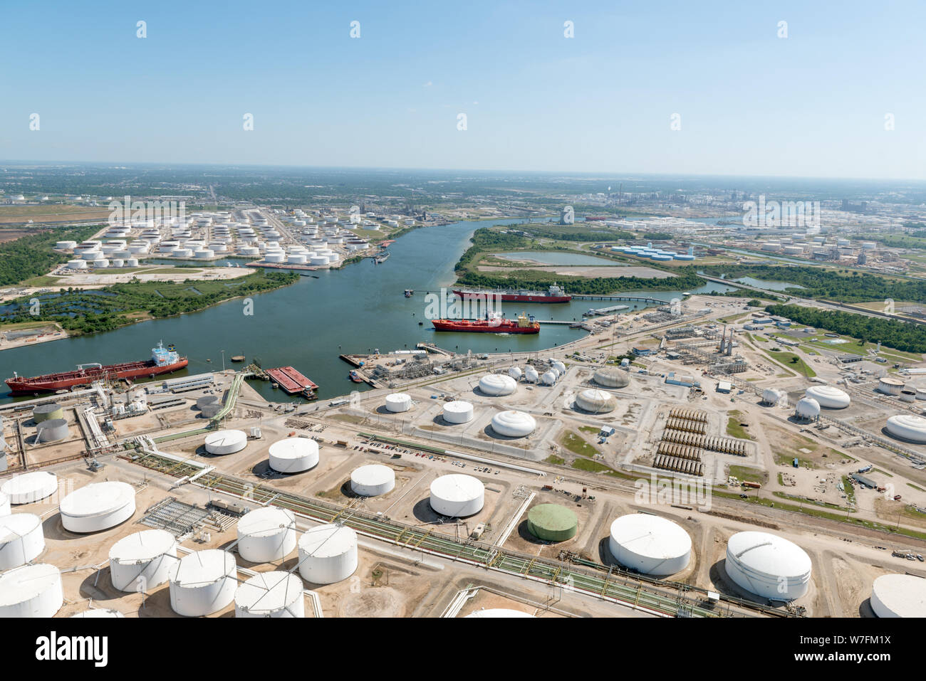 Aerial view in 2014 of the Houston Ship Channel and surrounding energy ...