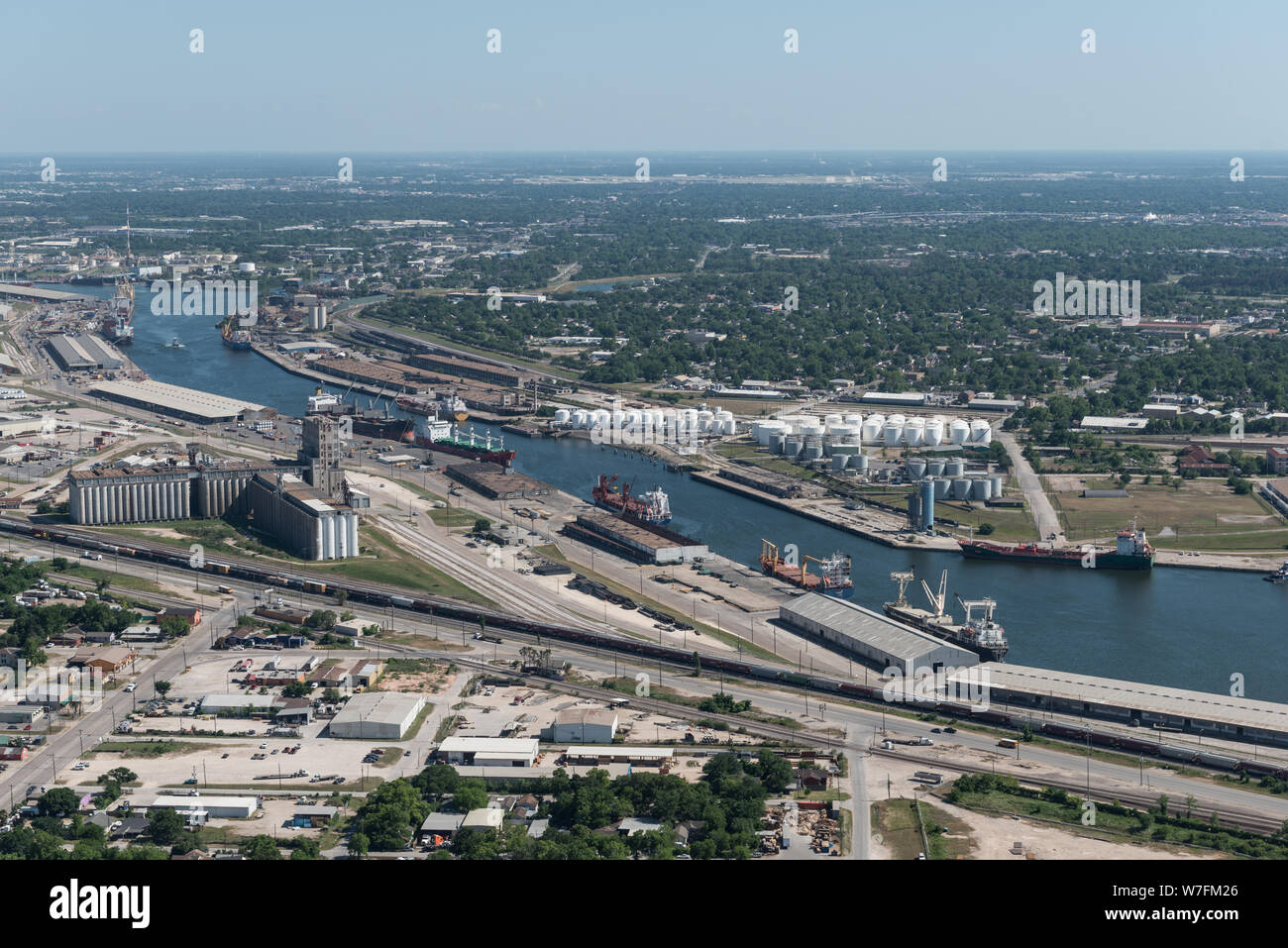 Aerial view in 2014 of the Houston Ship Channel and surrounding energy ...