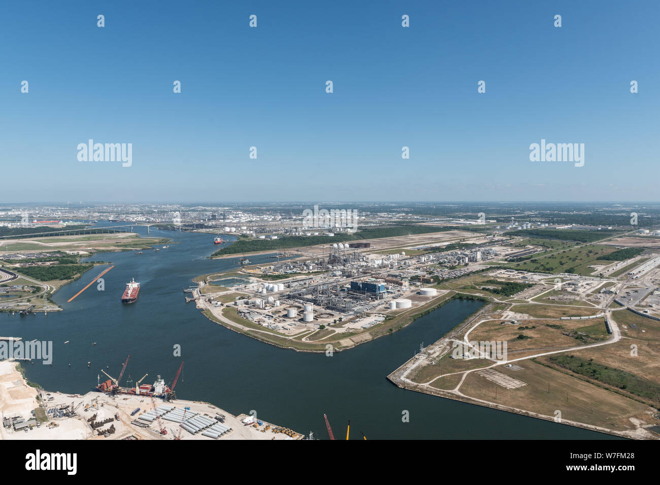 Aerial view in 2014 of the Houston Ship Channel and surrounding energy ...