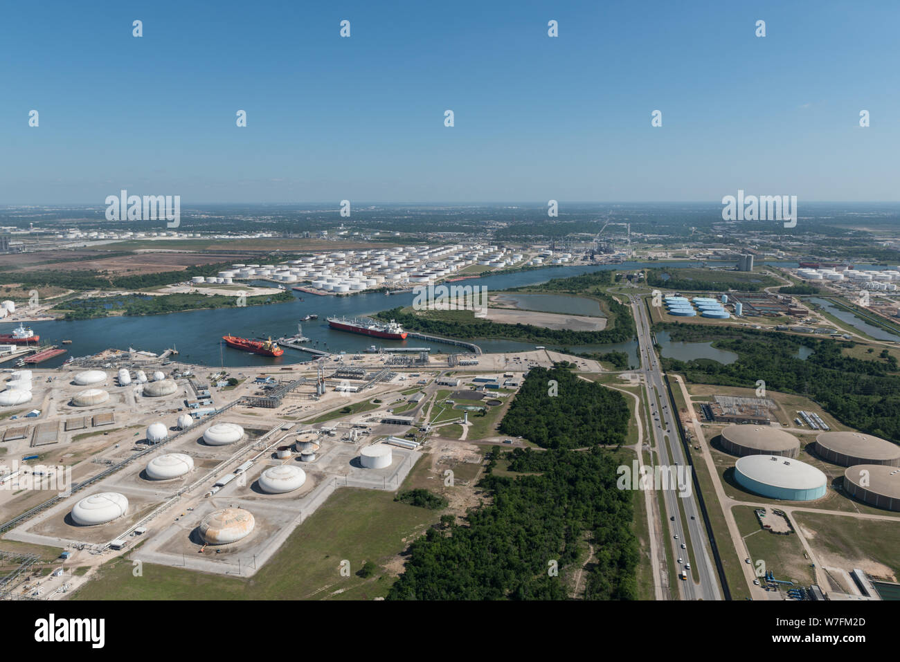 Aerial view in 2014 of the Houston Ship Channel and surrounding energy ...