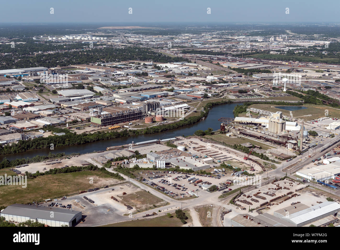 Aerial view in 2014 of the Houston Ship Channel and surrounding energy ...