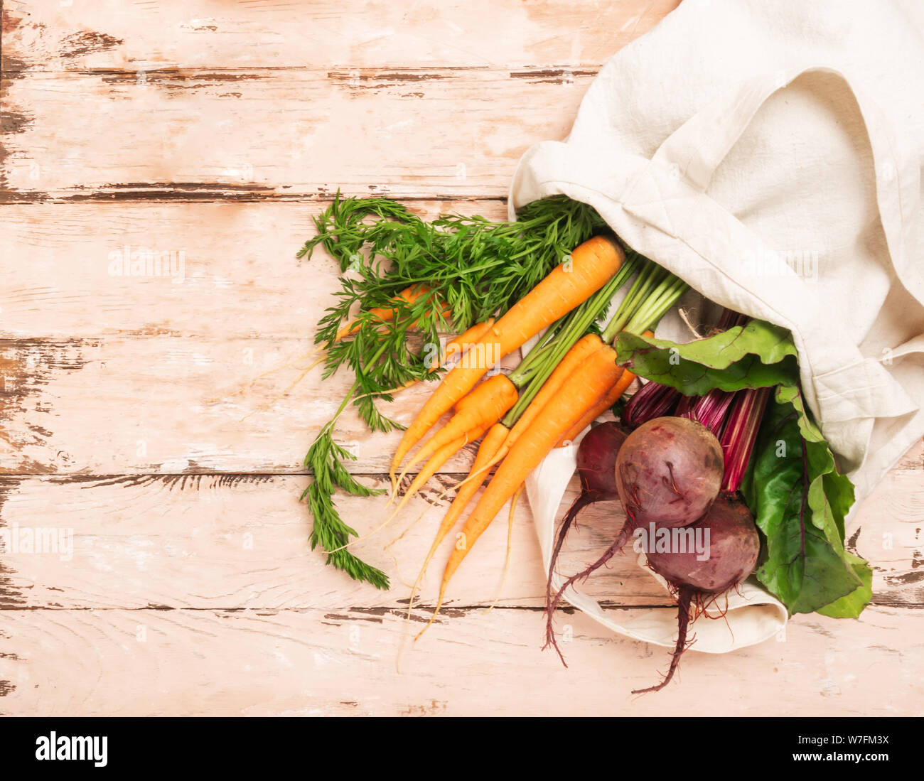 Fresh natural organic carrots beets bag made of cotton wooden rustic ...