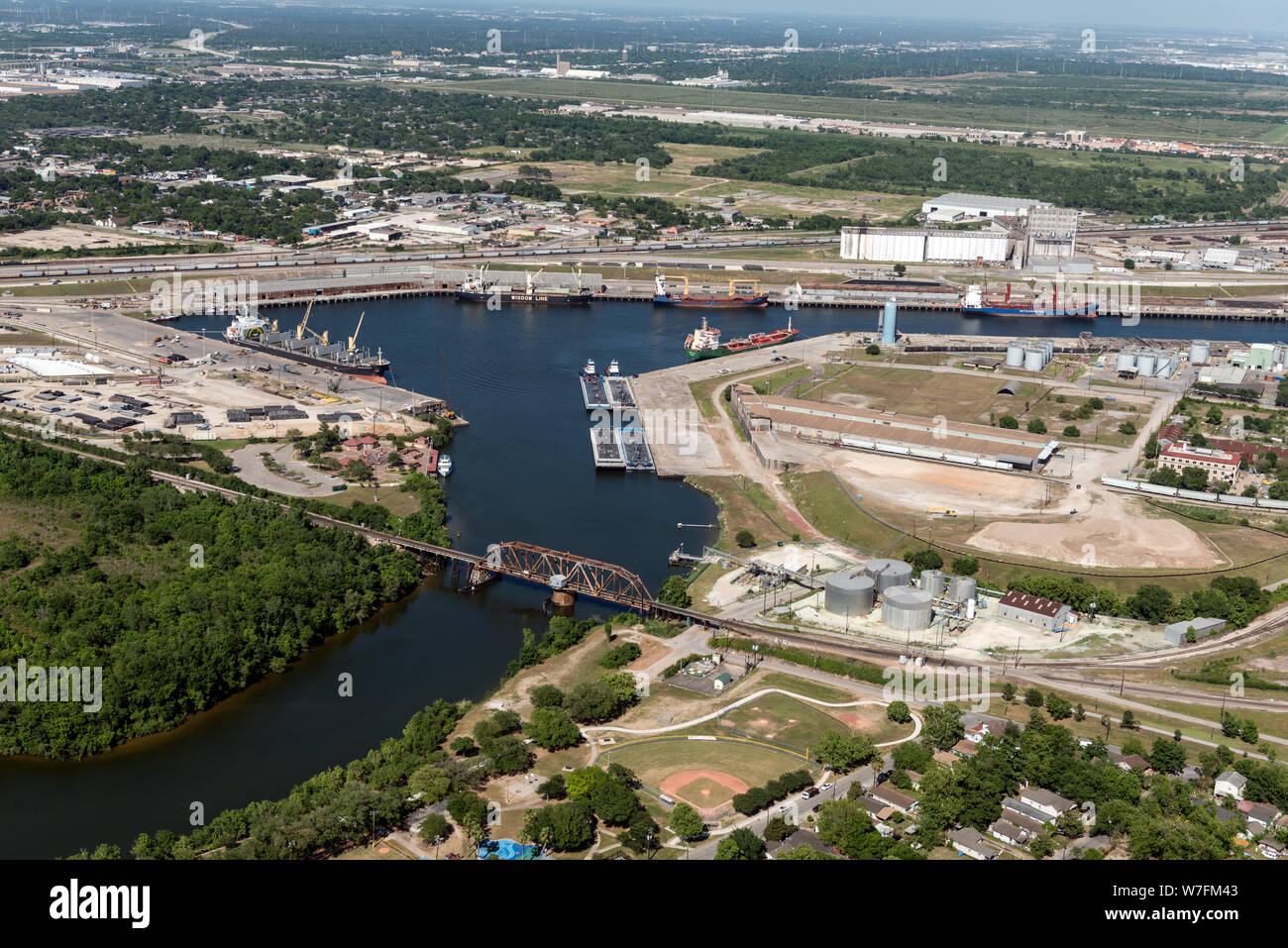 Aerial view in 2014 of the Houston Ship Channel and surrounding energy ...