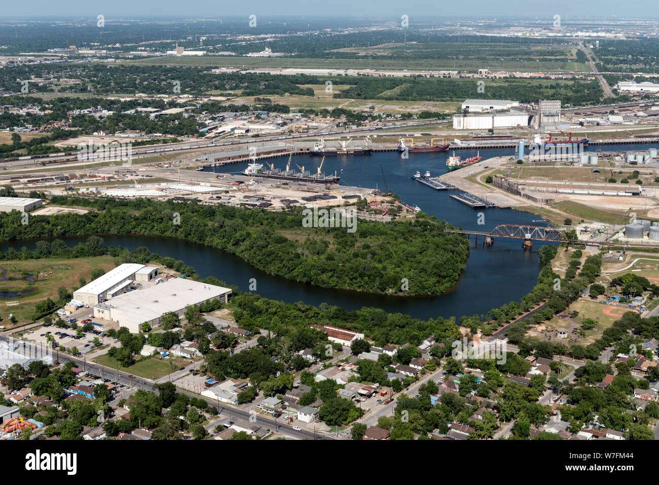 Aerial view in 2014 of the Houston Ship Channel and surrounding energy ...