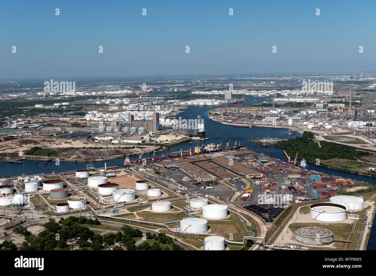 Aerial view in 2014 of the Houston Ship Channel and surrounding energy ...