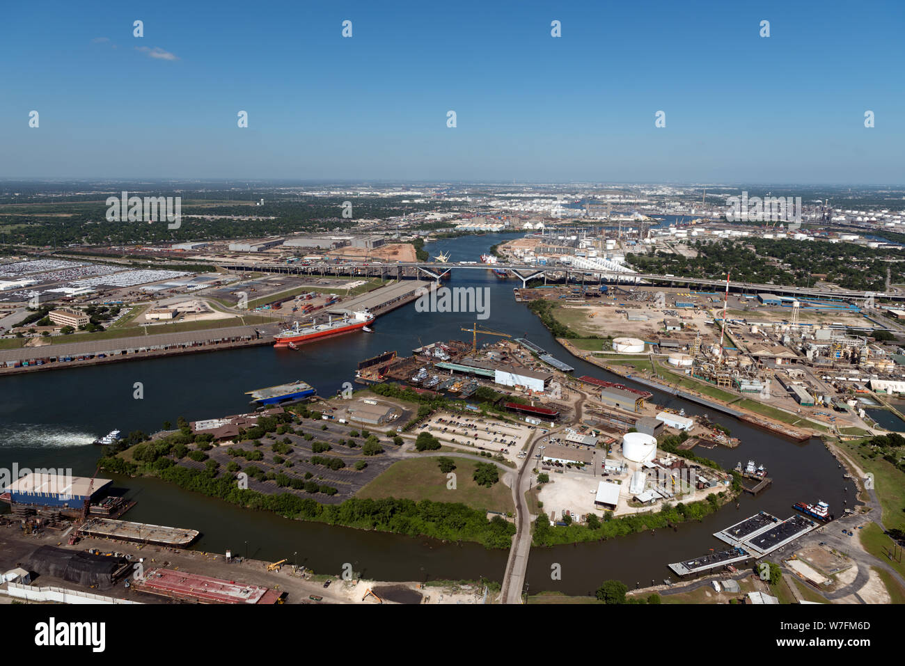 Aerial view in 2014 of the Houston Ship Channel and surrounding energy ...