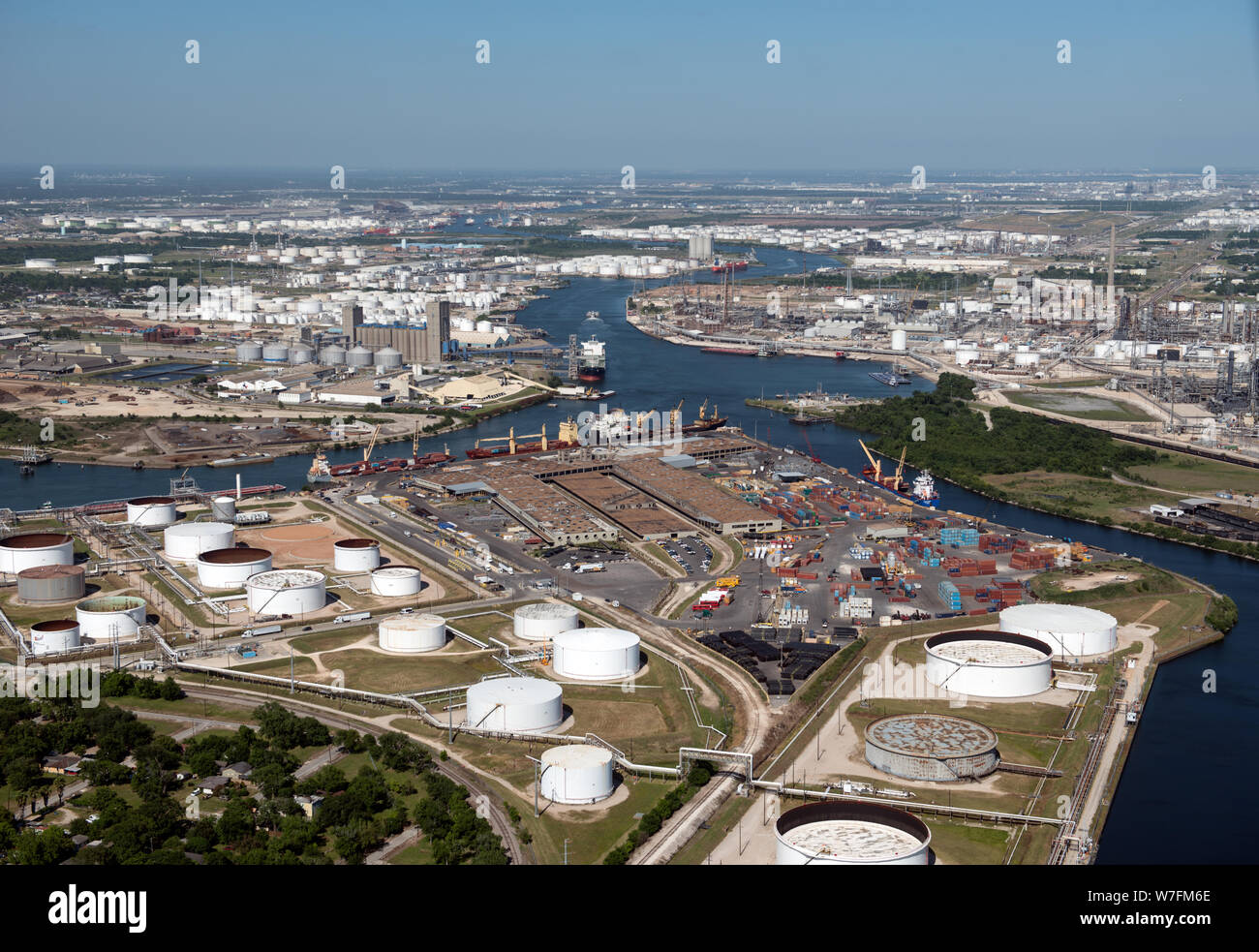 Aerial view in 2014 of the Houston Ship Channel and surrounding energy ...