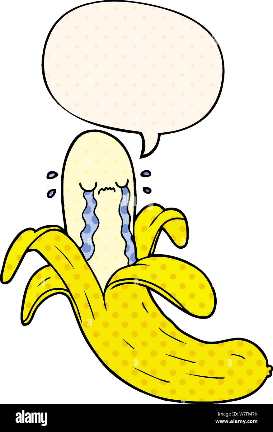 cartoon crying banana with speech bubble in comic book style Stock ...
