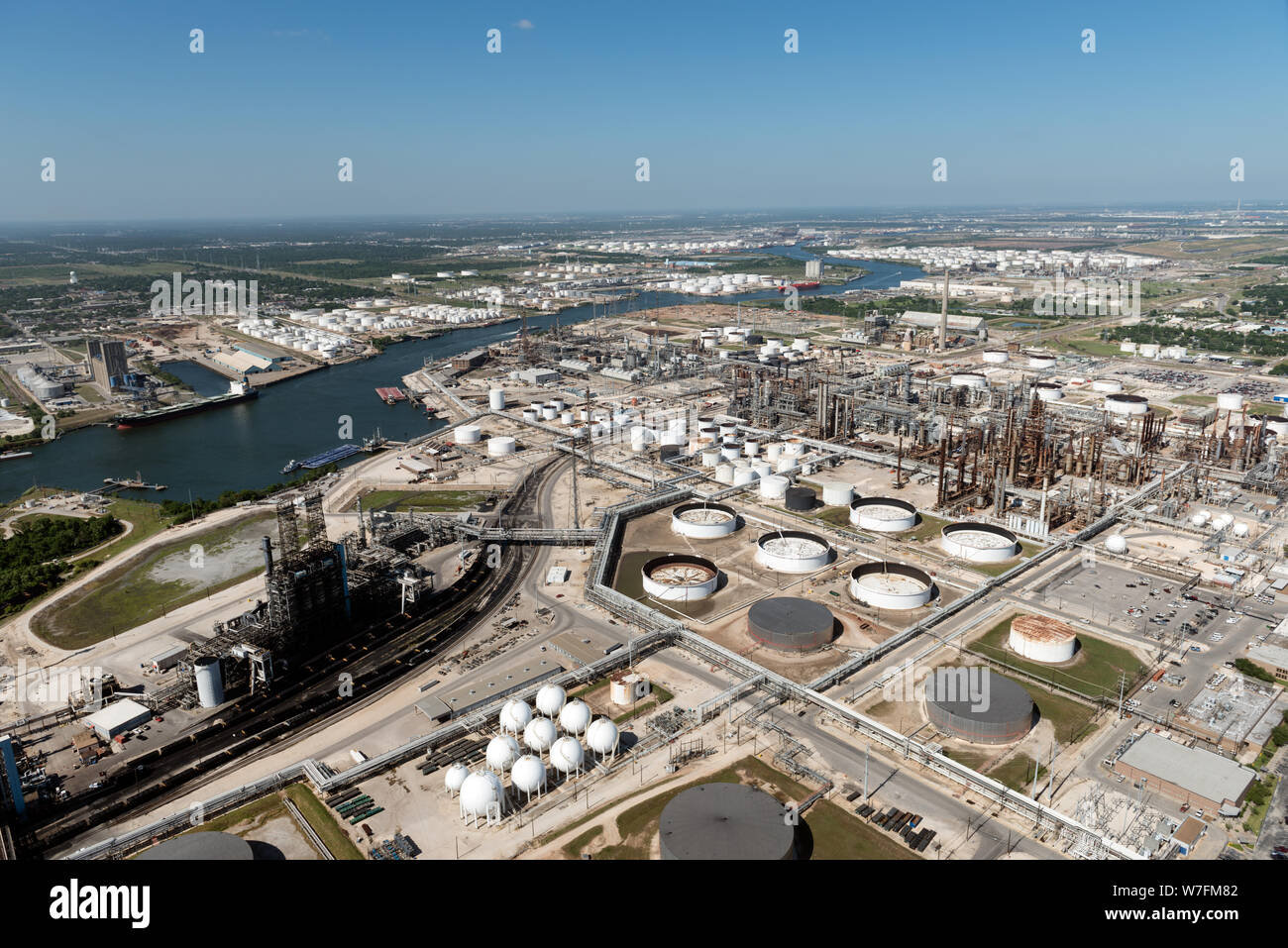 Aerial view in 2014 of the Houston Ship Channel and surrounding energy ...