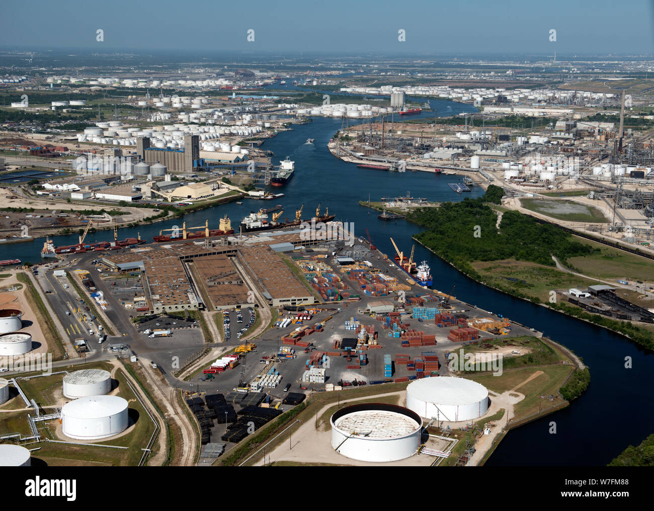 Aerial view in 2014 of the Houston Ship Channel and surrounding energy ...