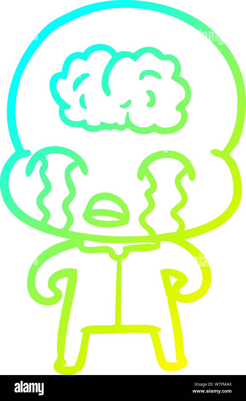 cold gradient line drawing of a cartoon big brain alien crying Stock ...