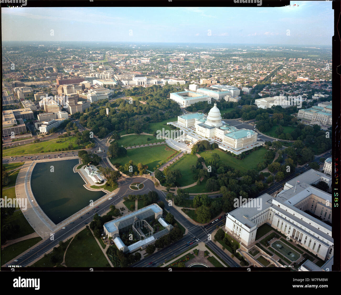 Aerial view looking northeast toward U.S. Capitol and Union Station ...