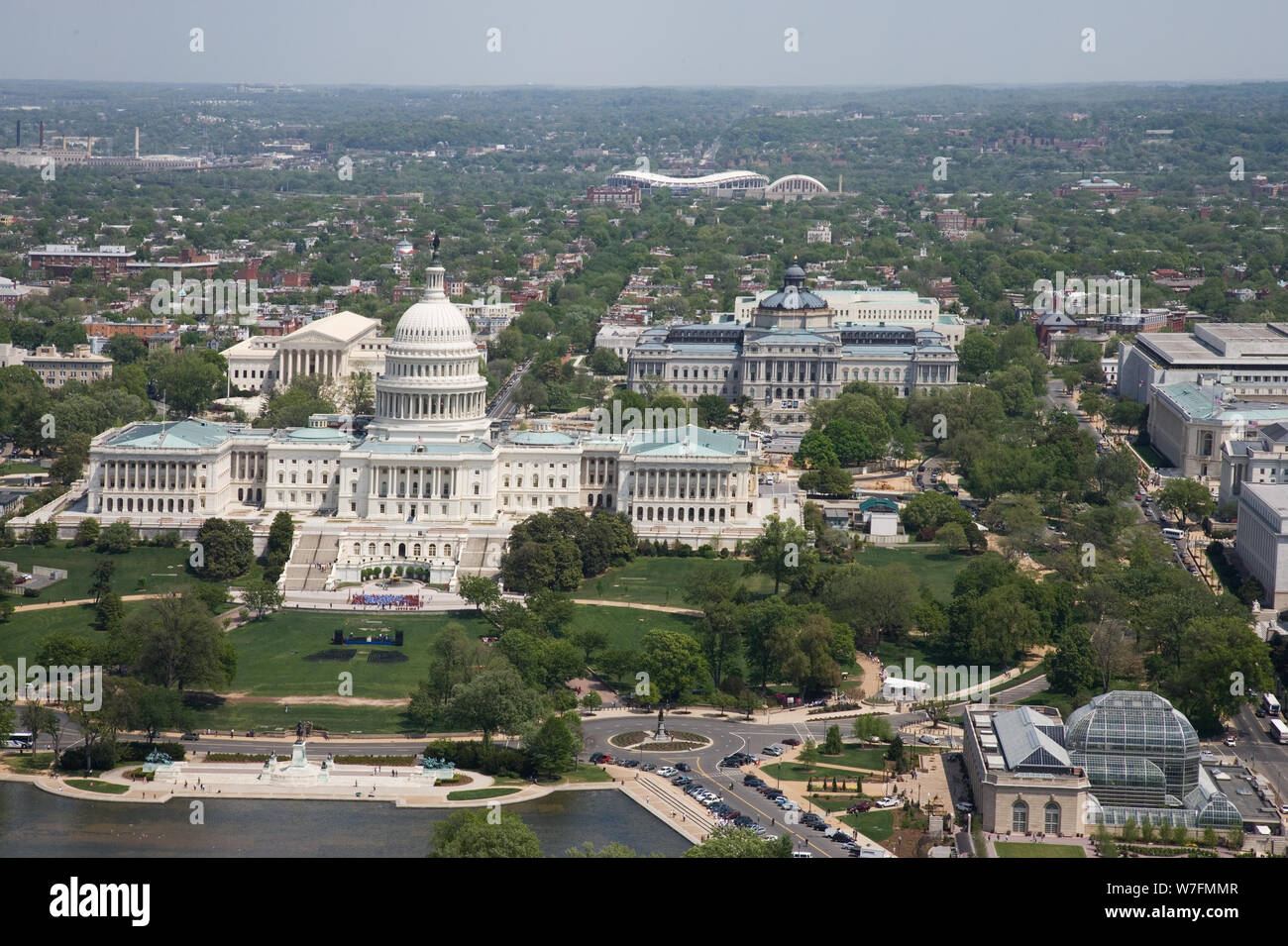 Aerial view of Capitol Hill featuring the U.S. Capitol, with the ...