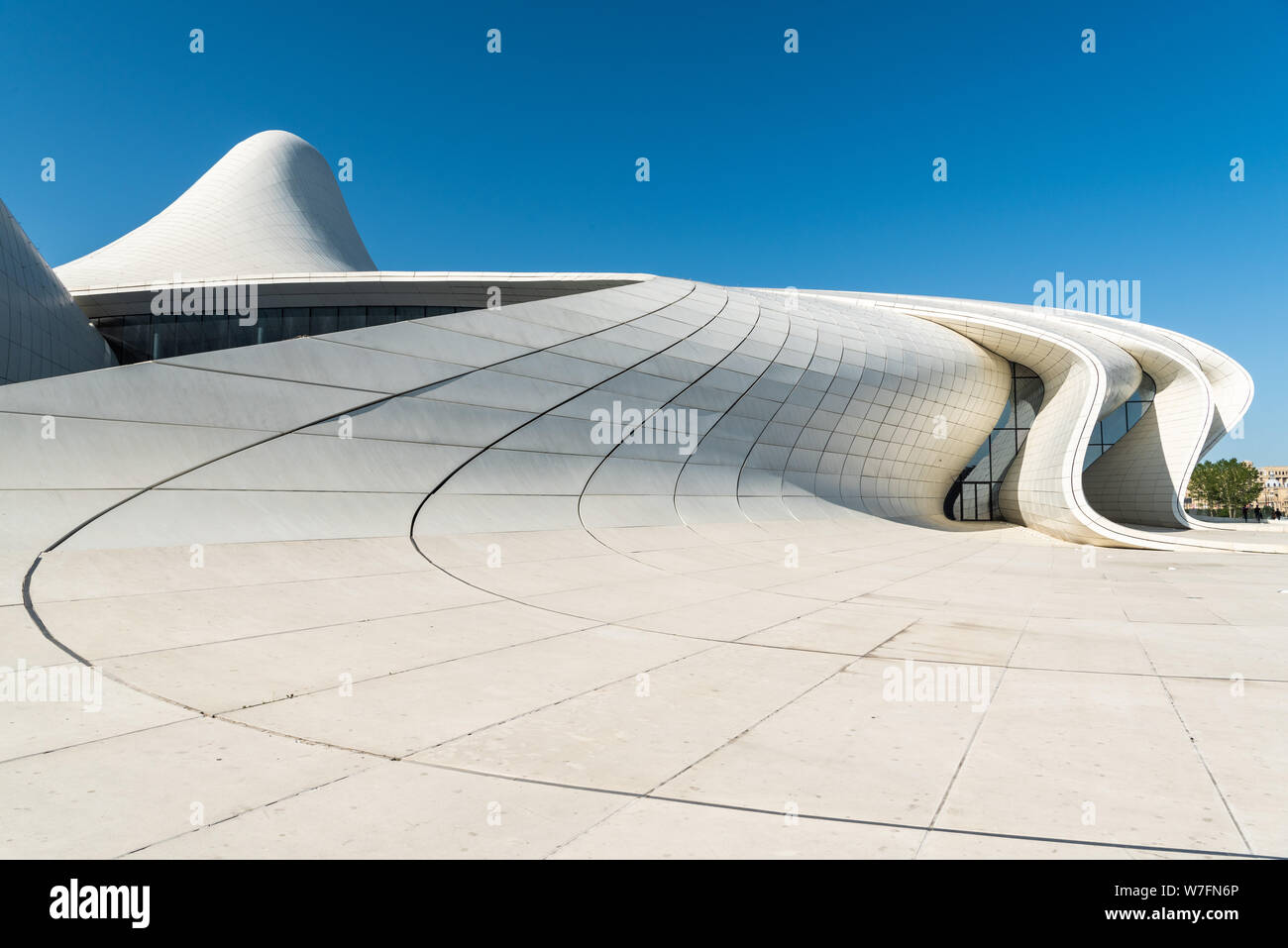 Baku, Azerbaijan - May 2, 2019. Elements of exterior design of Heydar ... Baku, Azerbaijan - May 2, 2019. Elements of exterior design of Heydar ...