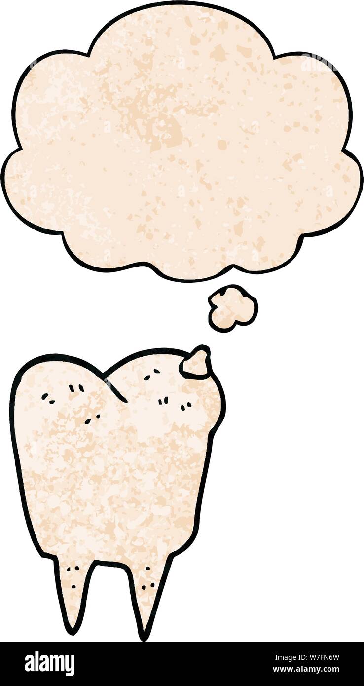cartoon tooth with thought bubble in grunge texture style Stock Vector ...
