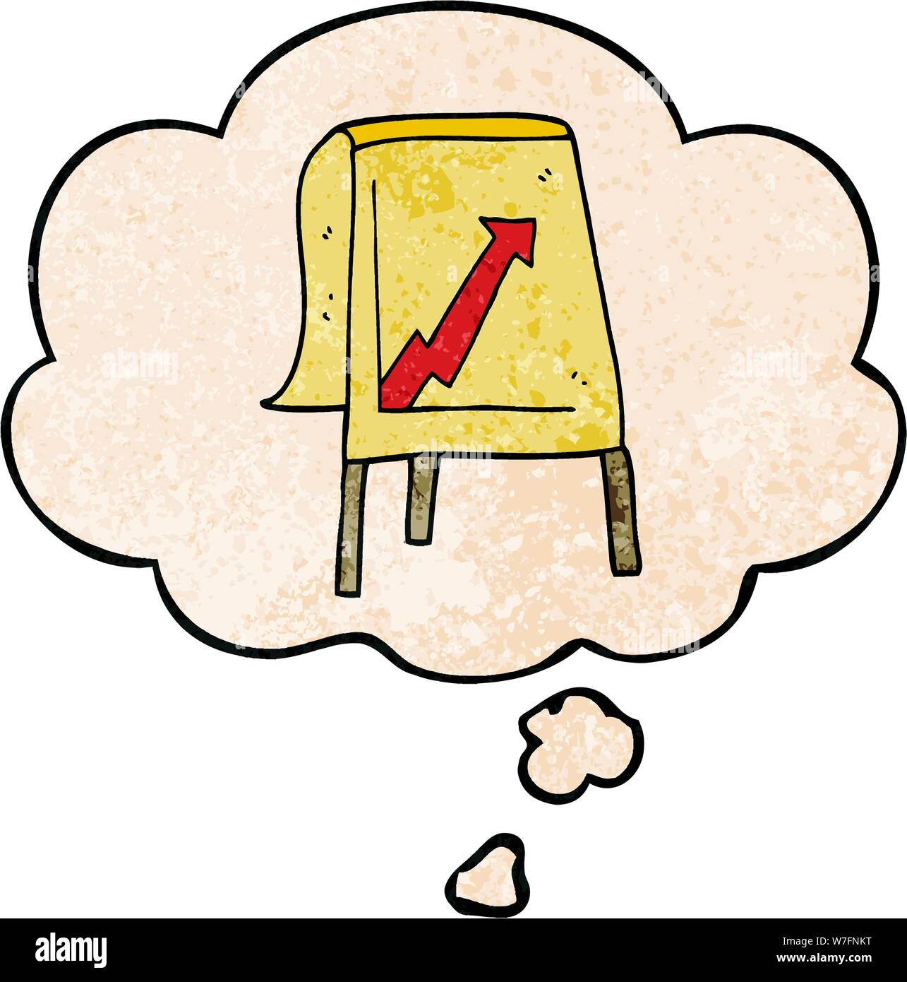 cartoon business chart with arrow with thought bubble in grunge texture ...
