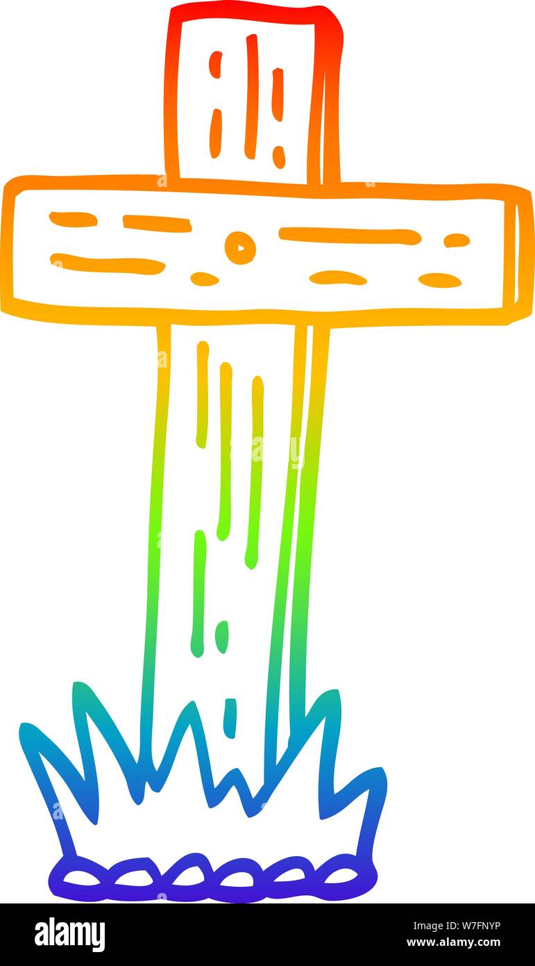 rainbow gradient line drawing of a cartoon wooden cross Stock Vector ...