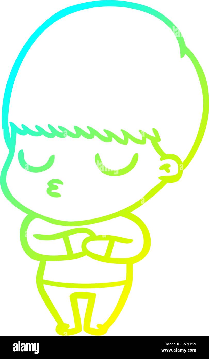 cold gradient line drawing of a cartoon calm boy Stock Vector Image ...