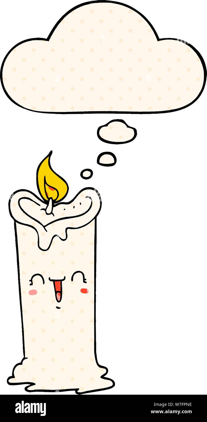 cartoon happy candle with thought bubble in comic book style Stock ...