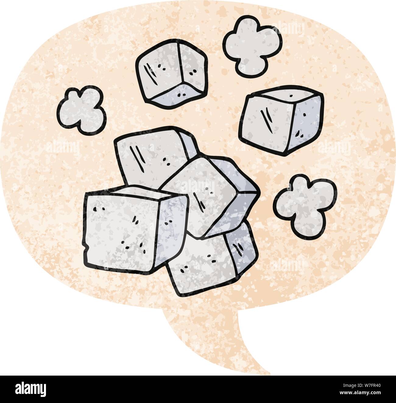 cartoon ice cubes with speech bubble in grunge distressed retro ...