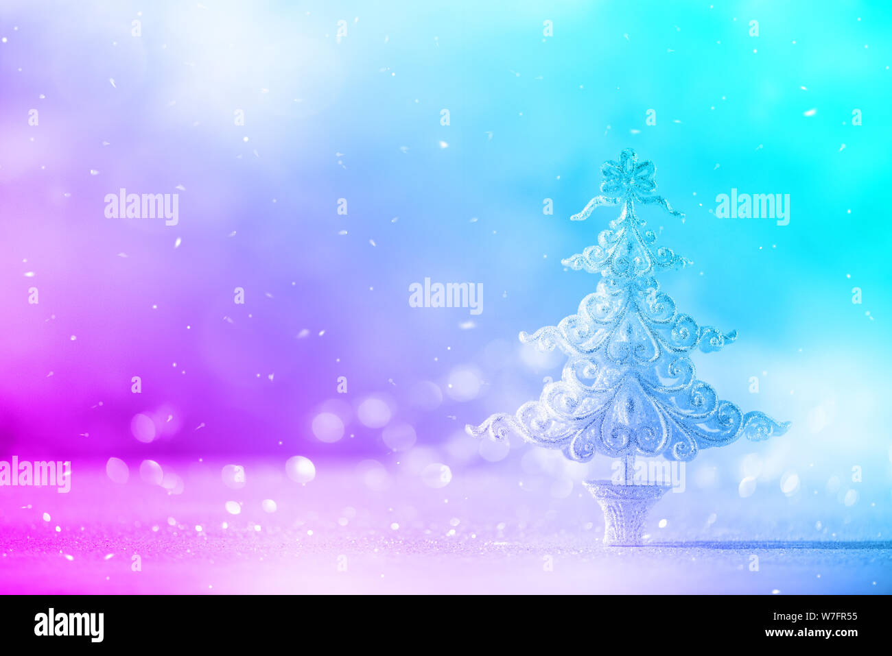 Silver glitter Christmas tree in trendy neon colors. Rainbow gradient ...