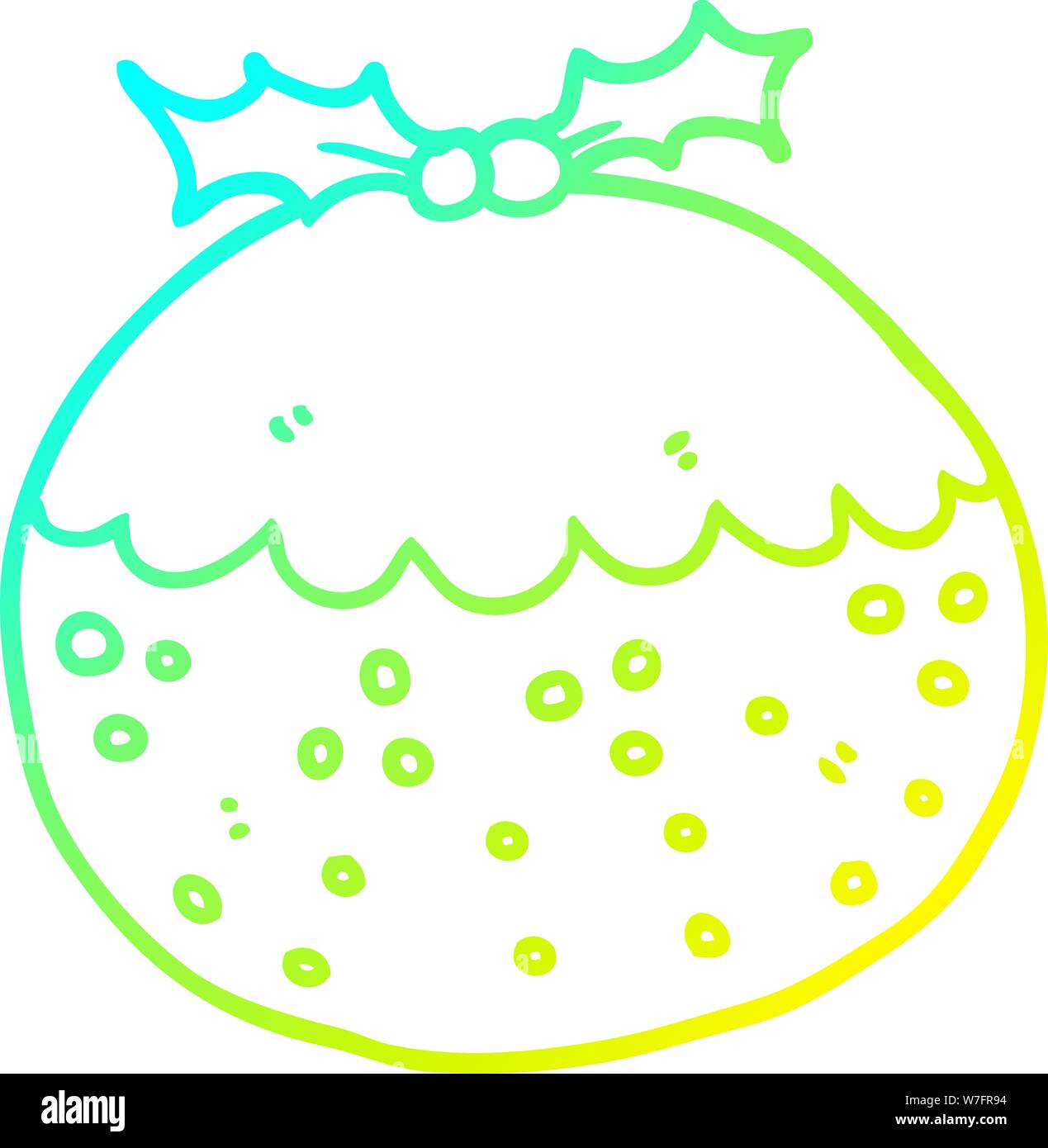 cold gradient line drawing of a cartoon christmas pudding Stock Vector ...