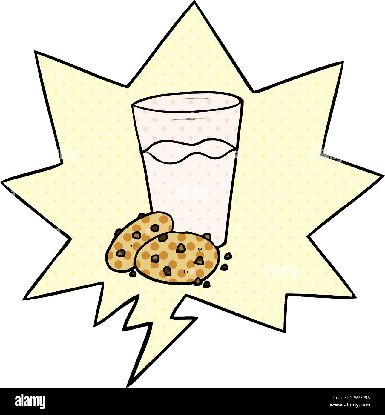 cartoon cookies and milk with speech bubble in comic book style Stock ...