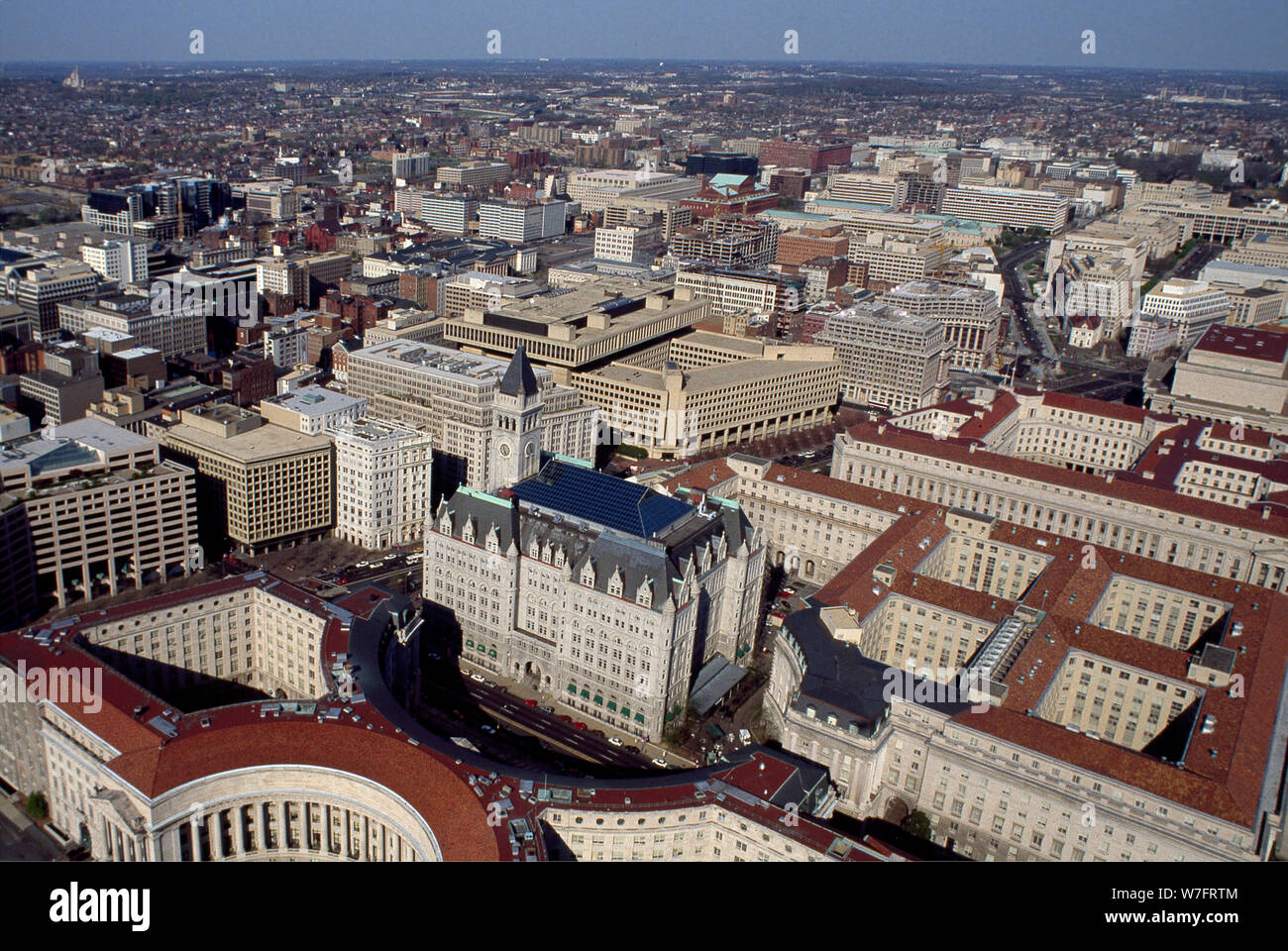 "English: Aerial view with a focus on the red-roofed federal buildings ...