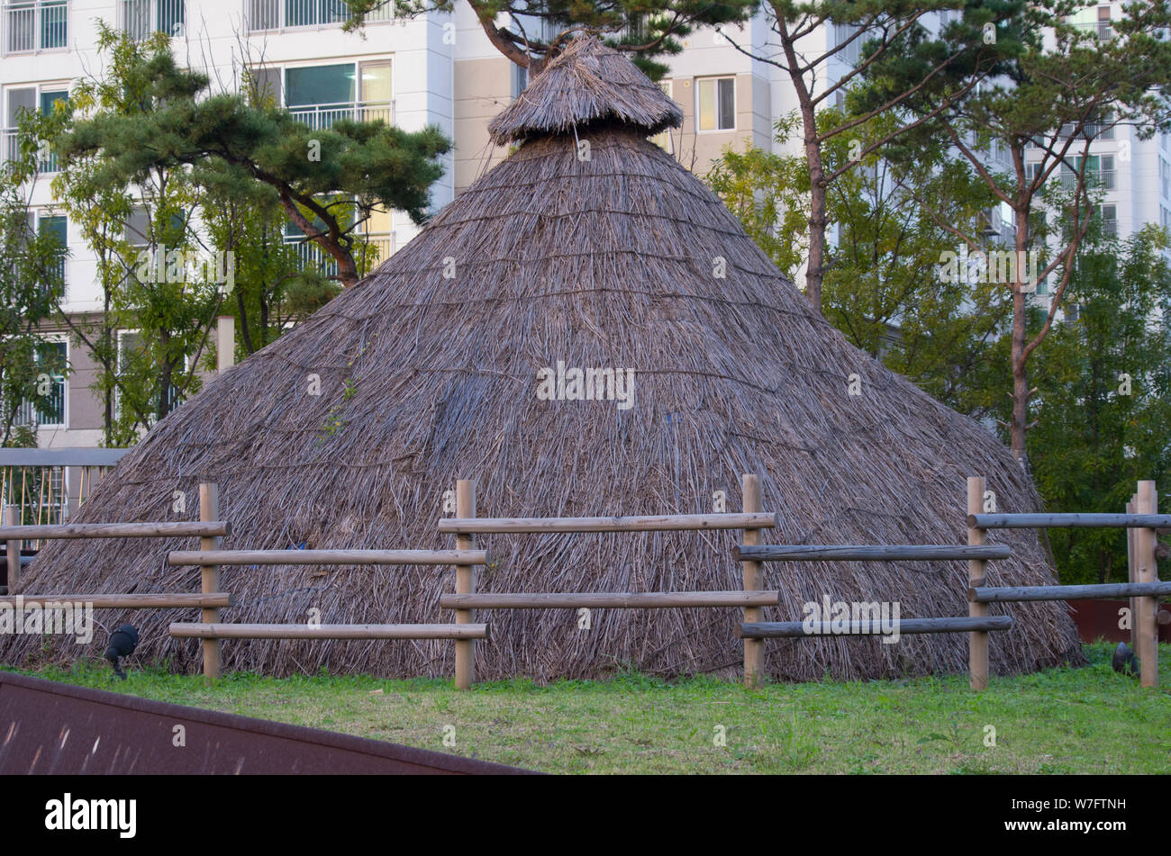 straw hut of stone age Stock Photo - Alamy