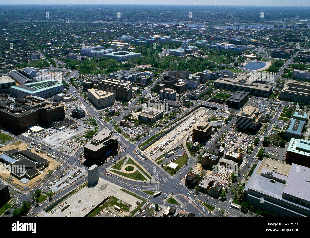 Aerial view of Washington, D.C. showing Capitol Hill and Union Station ...