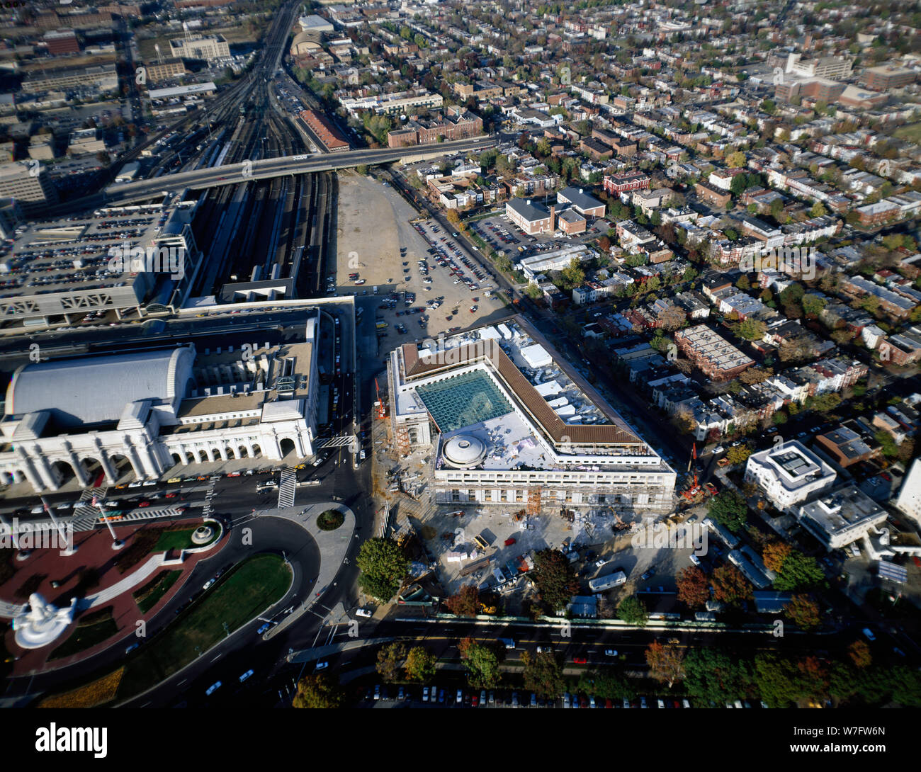 Aerial view of Washington, D.C., featuring Union Station (with the ...