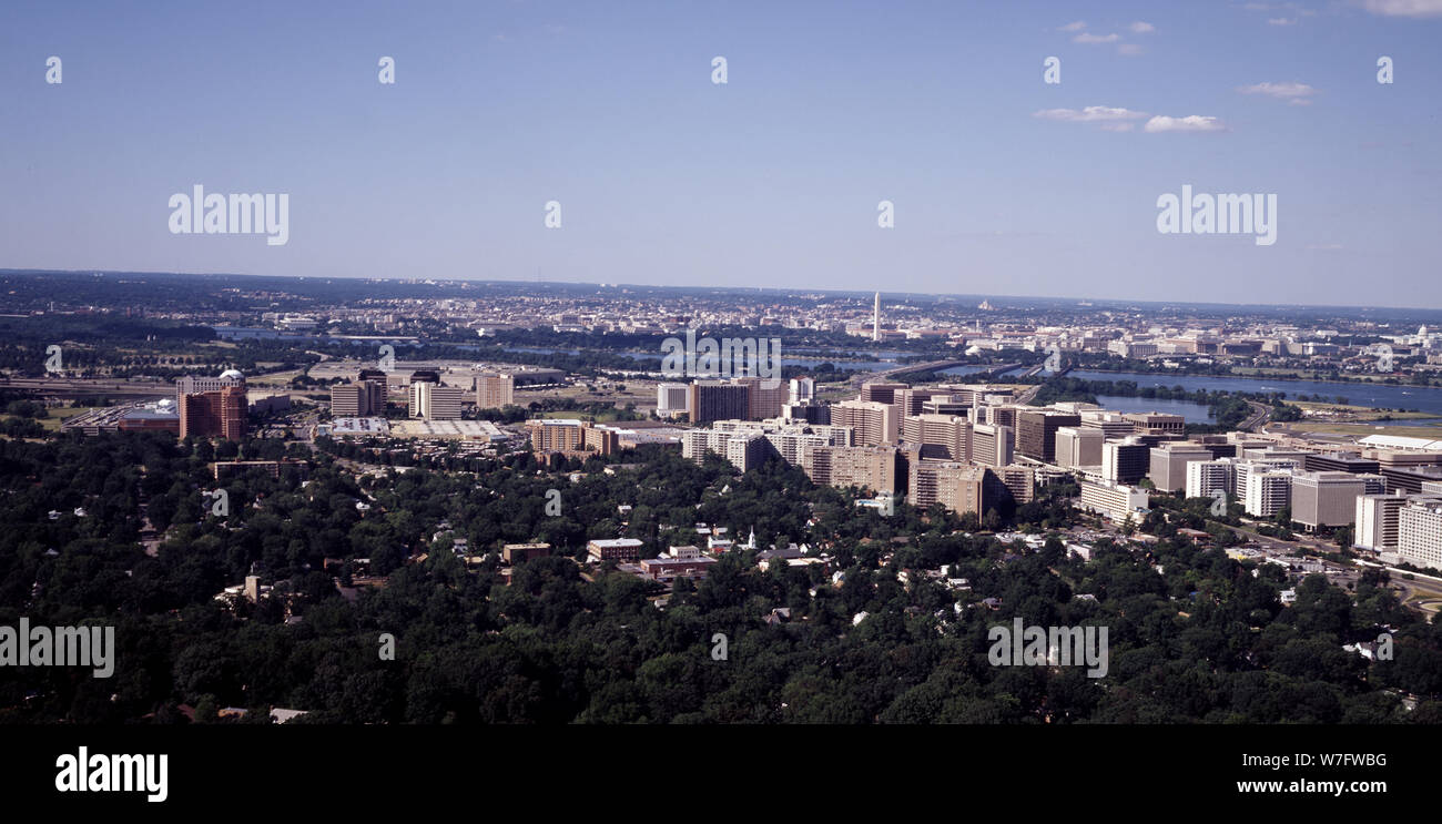 Aerial view of Washington, D.C., with the Rosslyn high-rise corridor of ...