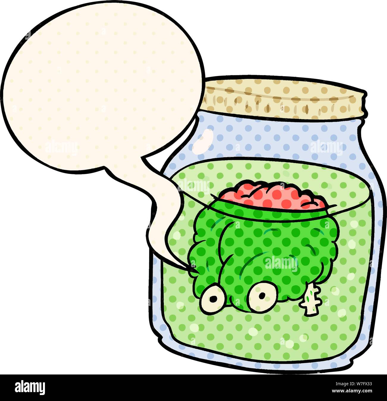 cartoon spooky brain floating in jar with speech bubble in comic book ...