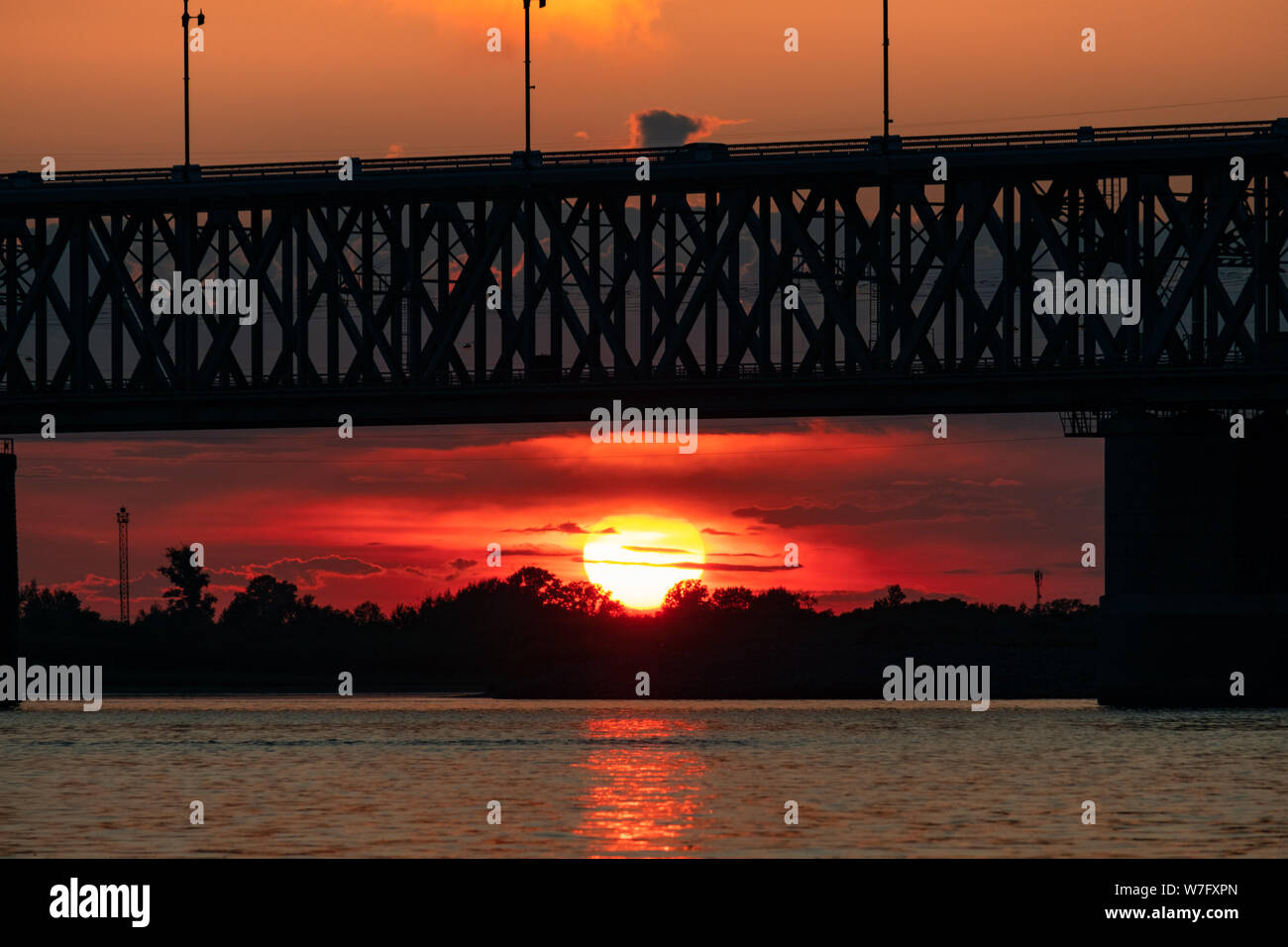 Bridge over the Amur river at sunset. Russia. Khabarovsk. Photo from ...