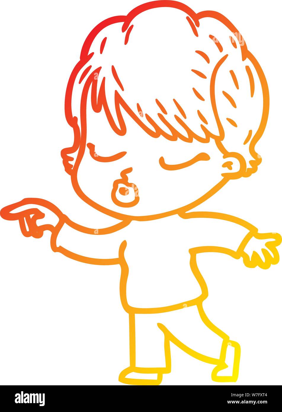 warm gradient line drawing of a cartoon woman with eyes shut Stock ...