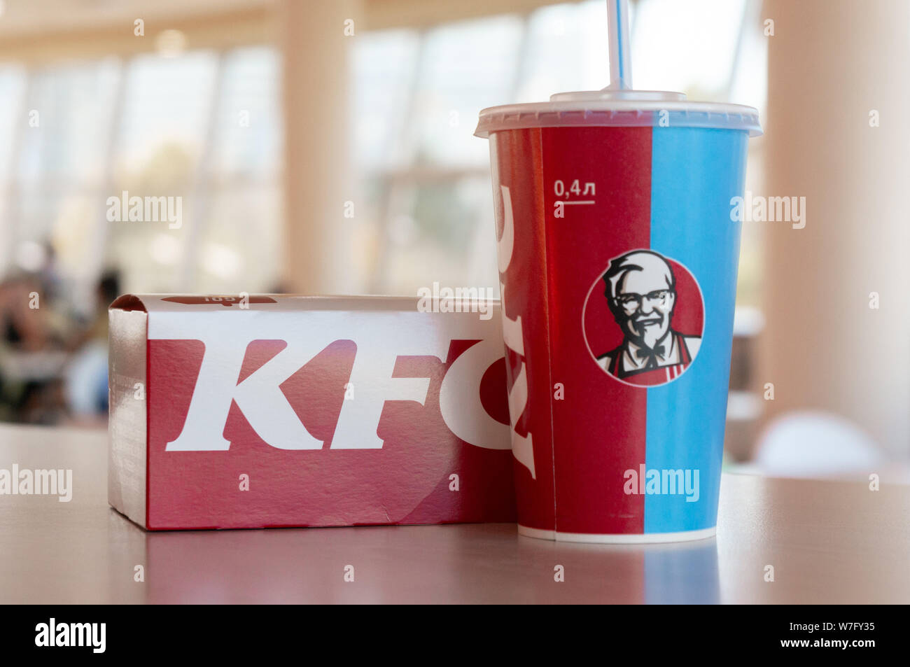 Moscow, Russia, October 11, 2018 : KFC Chickens, french fried and drink ...