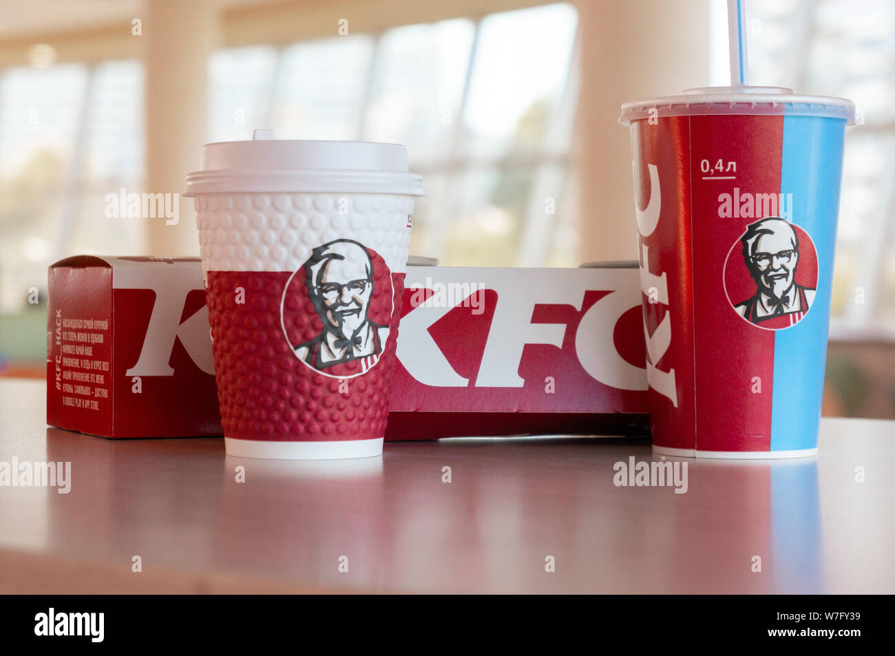Moscow, Russia, October 11, 2018 : KFC Chickens, french fried and drink ...