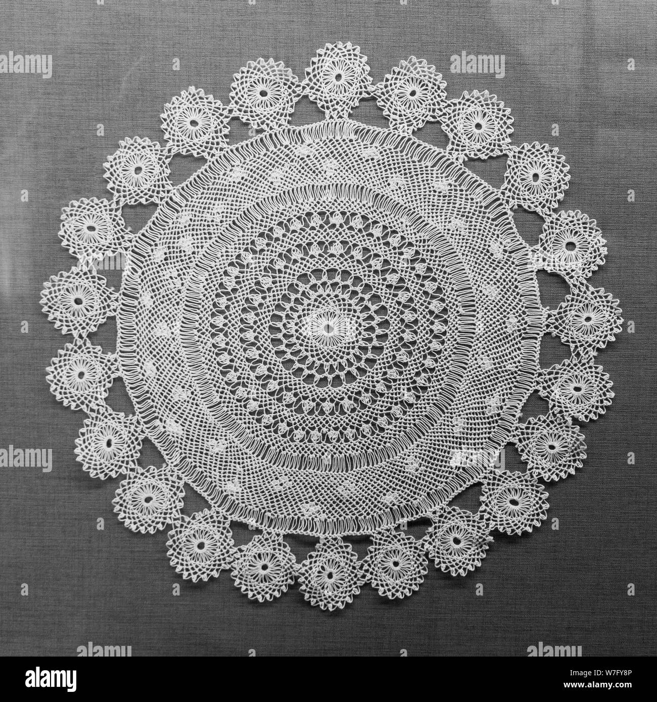 Vintage background white crochet lace Black and White Stock Photos ...