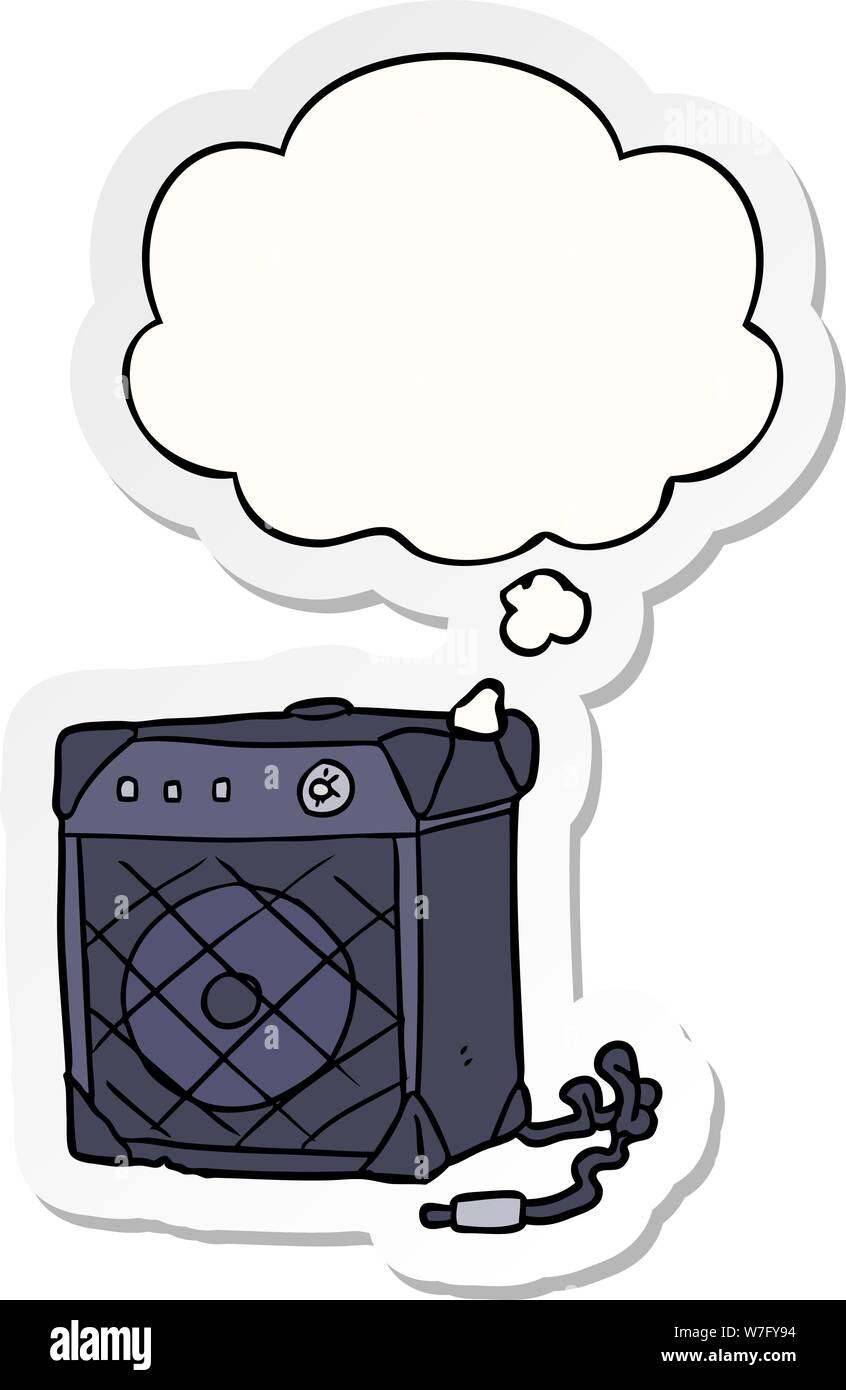 cartoon guitar amp with thought bubble as a printed sticker Stock ...