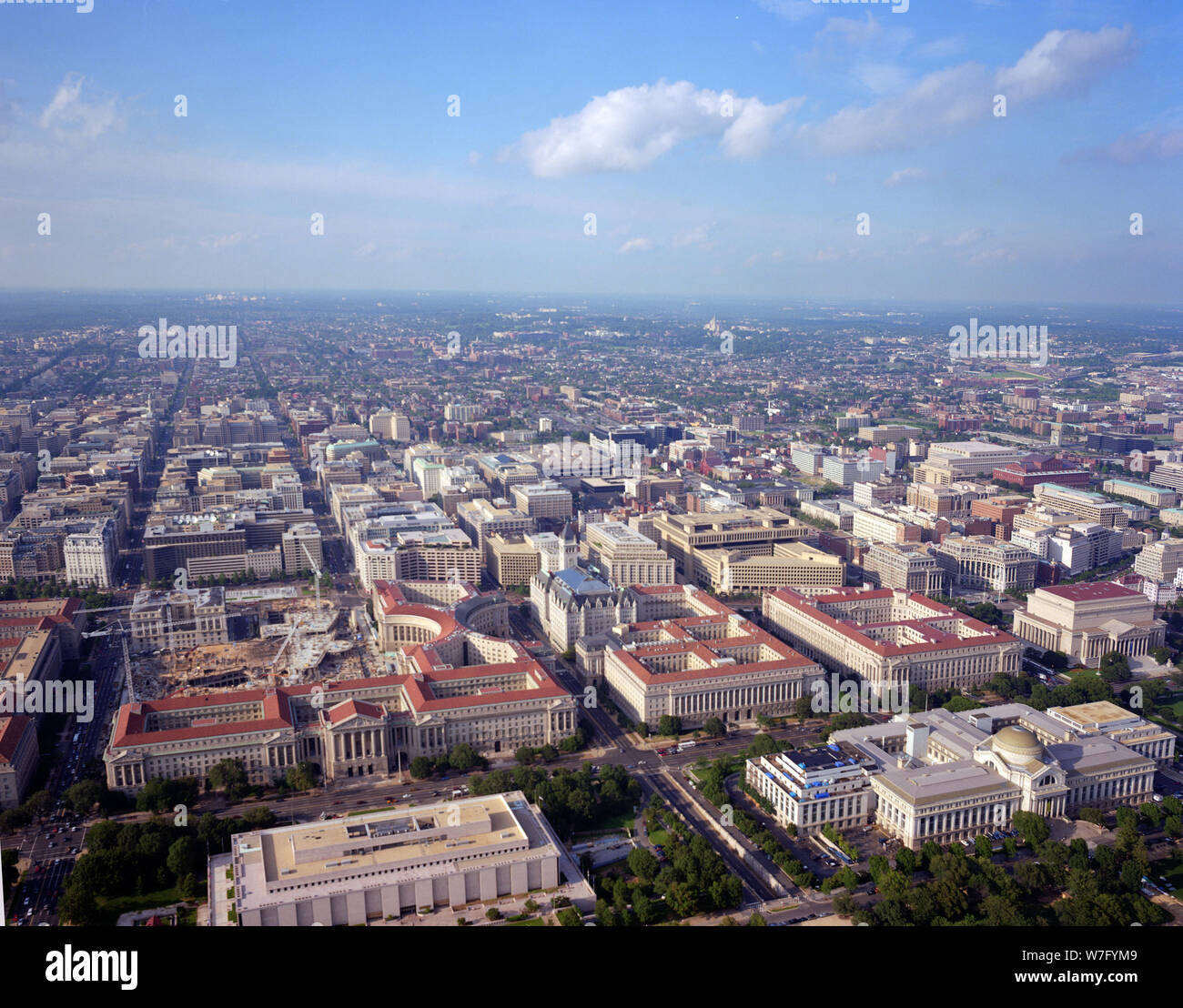 Aerial view showing the red-roof Federal Triangle government buildings ...