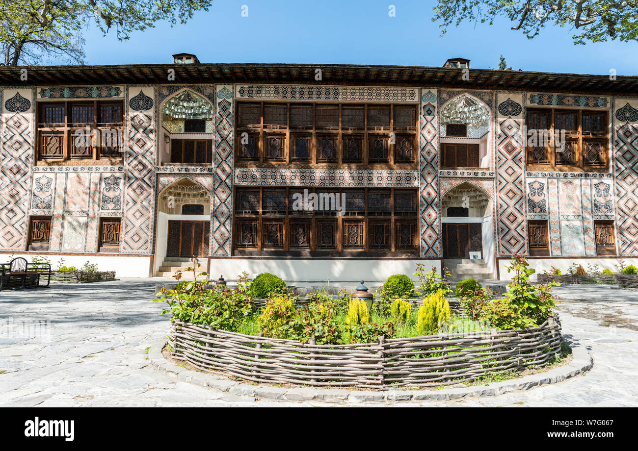 Sheki, Azerbaijan - April 29, 2019. Exterior view of the Palace of ...