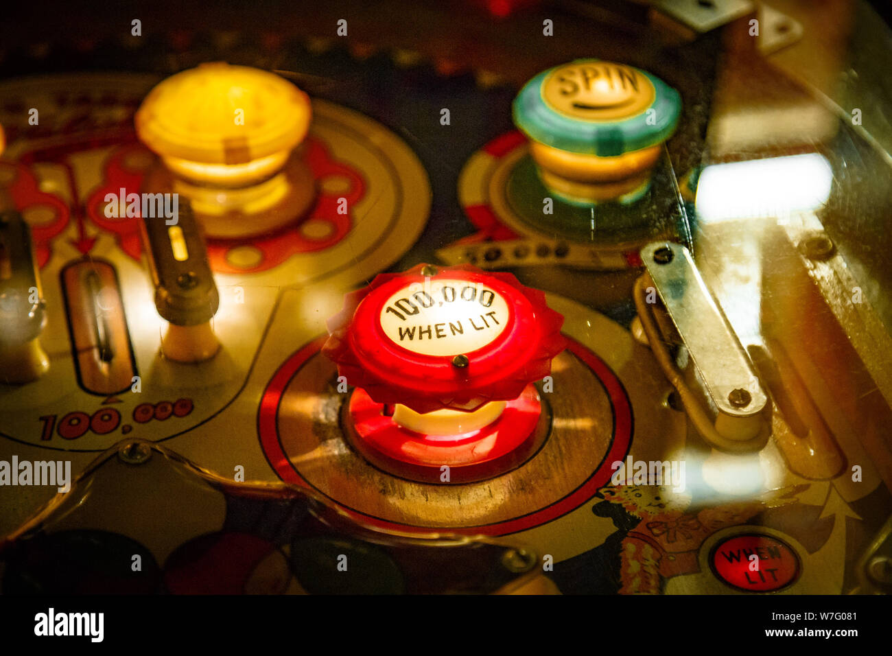 Budapest, Hungary - March 25, 2018: Pinball museum. Pinball table close ...