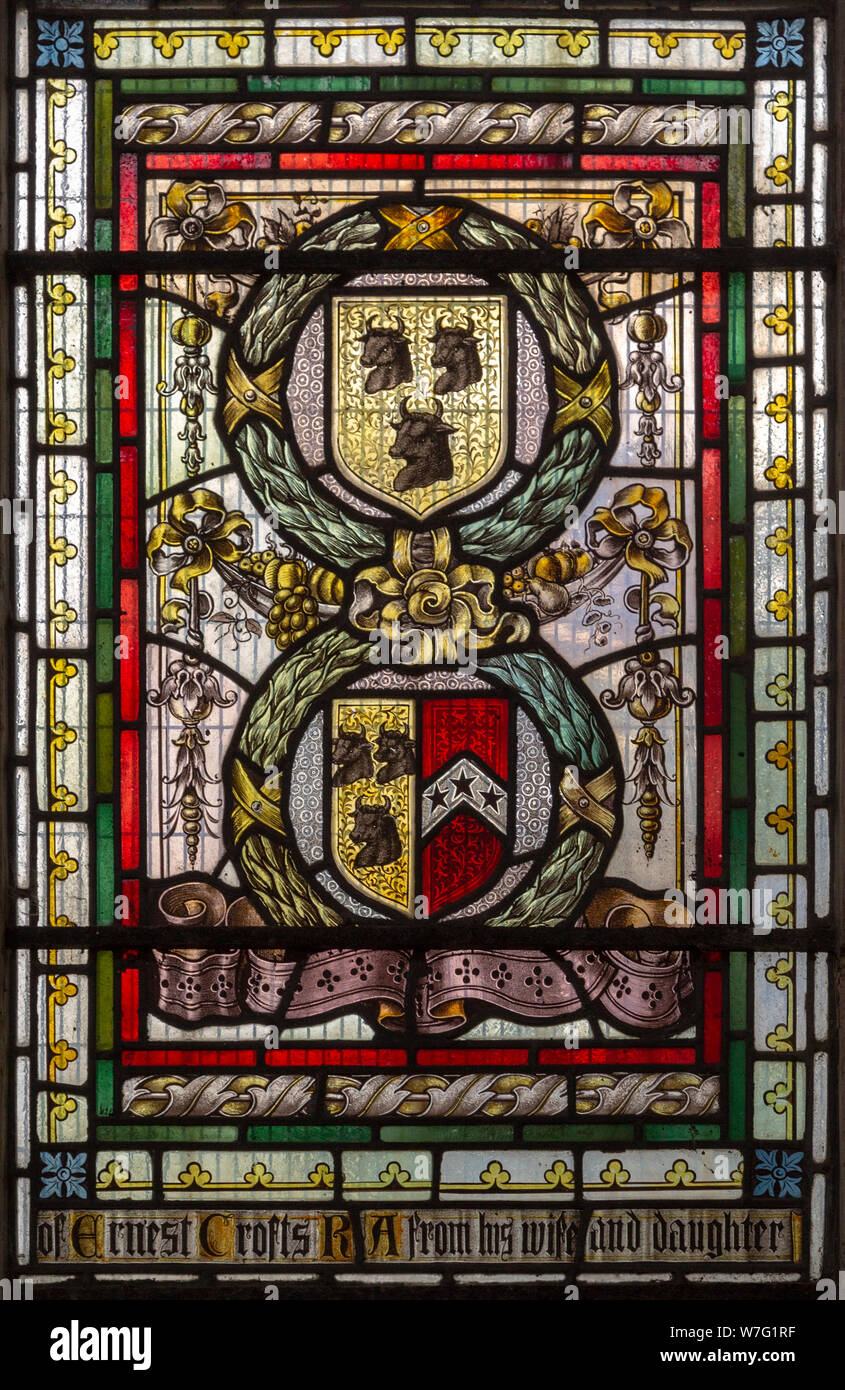 Stained glass window with coats of arms Holy Trinity church, Blythburgh ...
