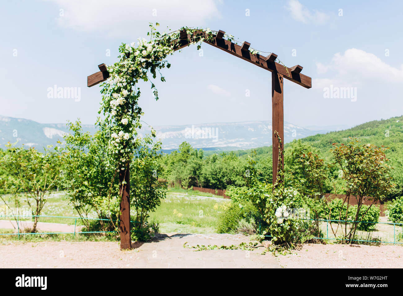 Platform for an exit ceremony wedding in the mountains Stock Photo - Alamy