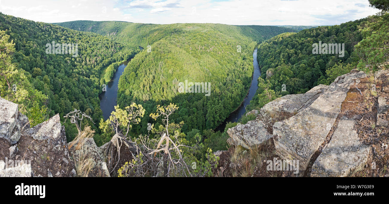 Thaya valley panoramic aerial view of river framed by dense mixed ...