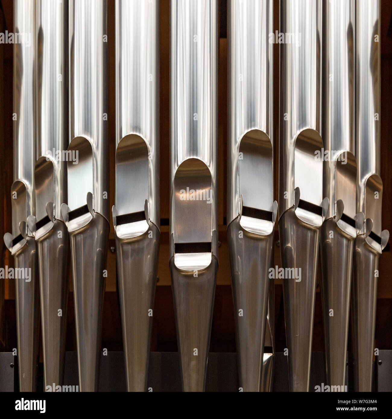 Close-up of modern steel organ pipe Stock Photo - Alamy