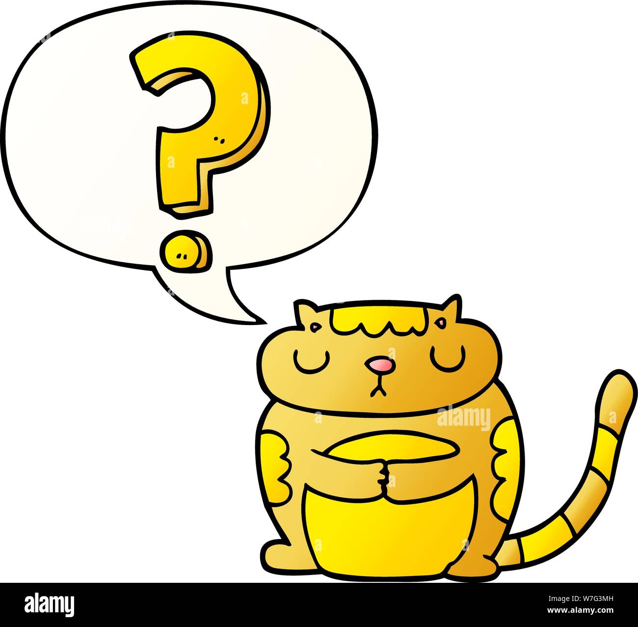 cartoon cat with question mark with speech bubble in smooth gradient ...