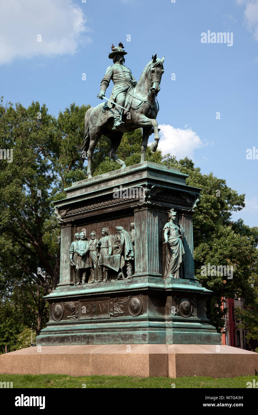 An equestrian statue honoring John A. Logan stands in the center of ...