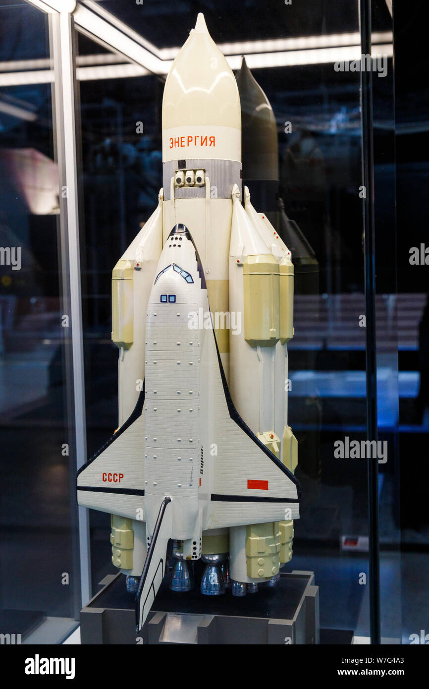 Moscow, Russia - November 28, 2018: IA model of the Soviet USSR version of the space shuttle ...